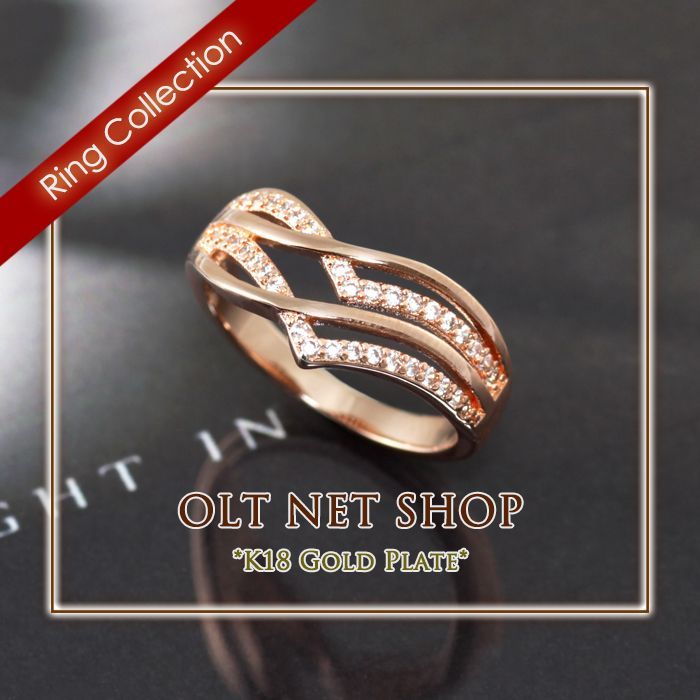 指輪 リング レディース V字 ワイドリング ジルコニア 18金 18kコーティング ピンクゴールド K18GP - メルカリ