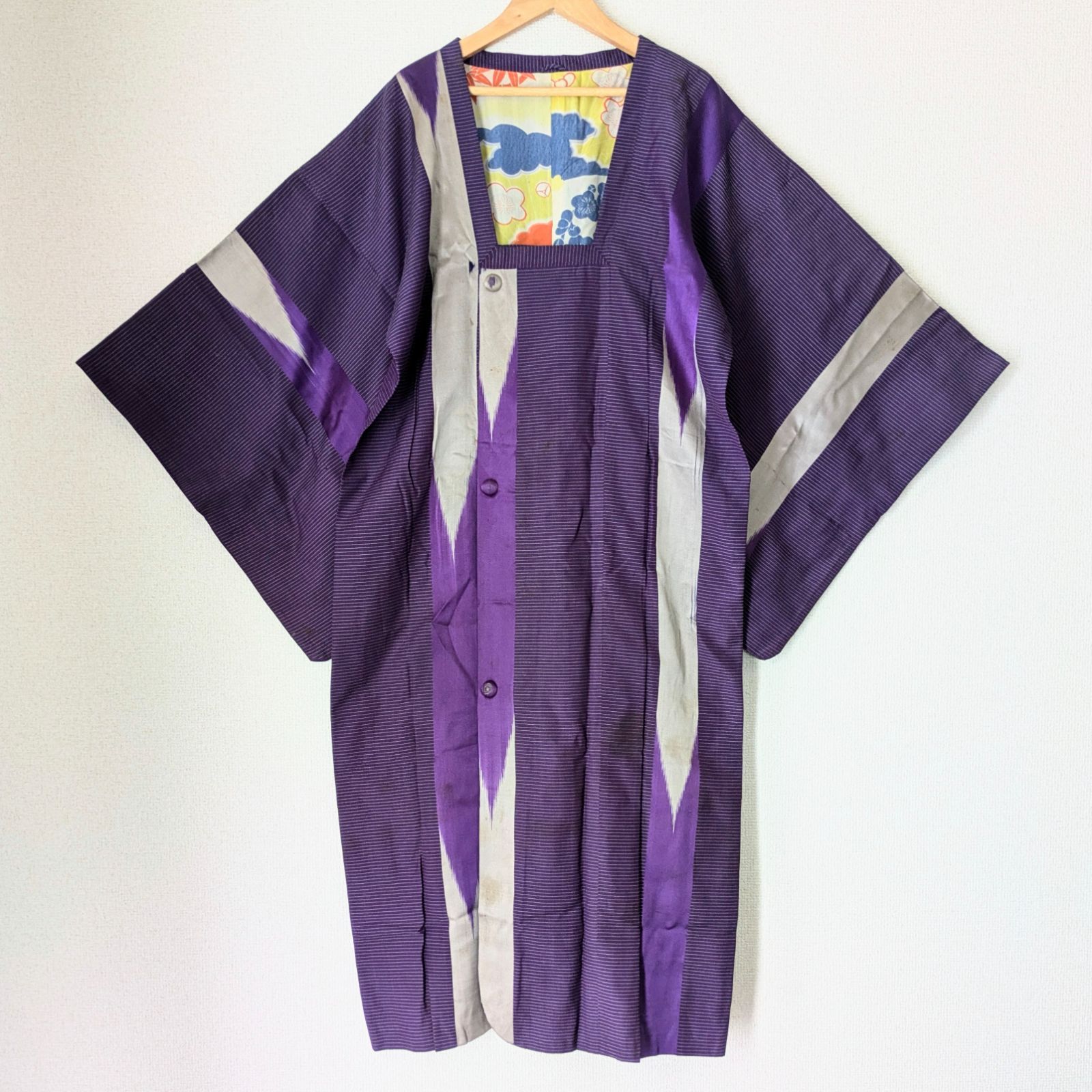Japanese Vintage Haori Long Coat Purple Arrow Pattern Silk Kimono Gown ...