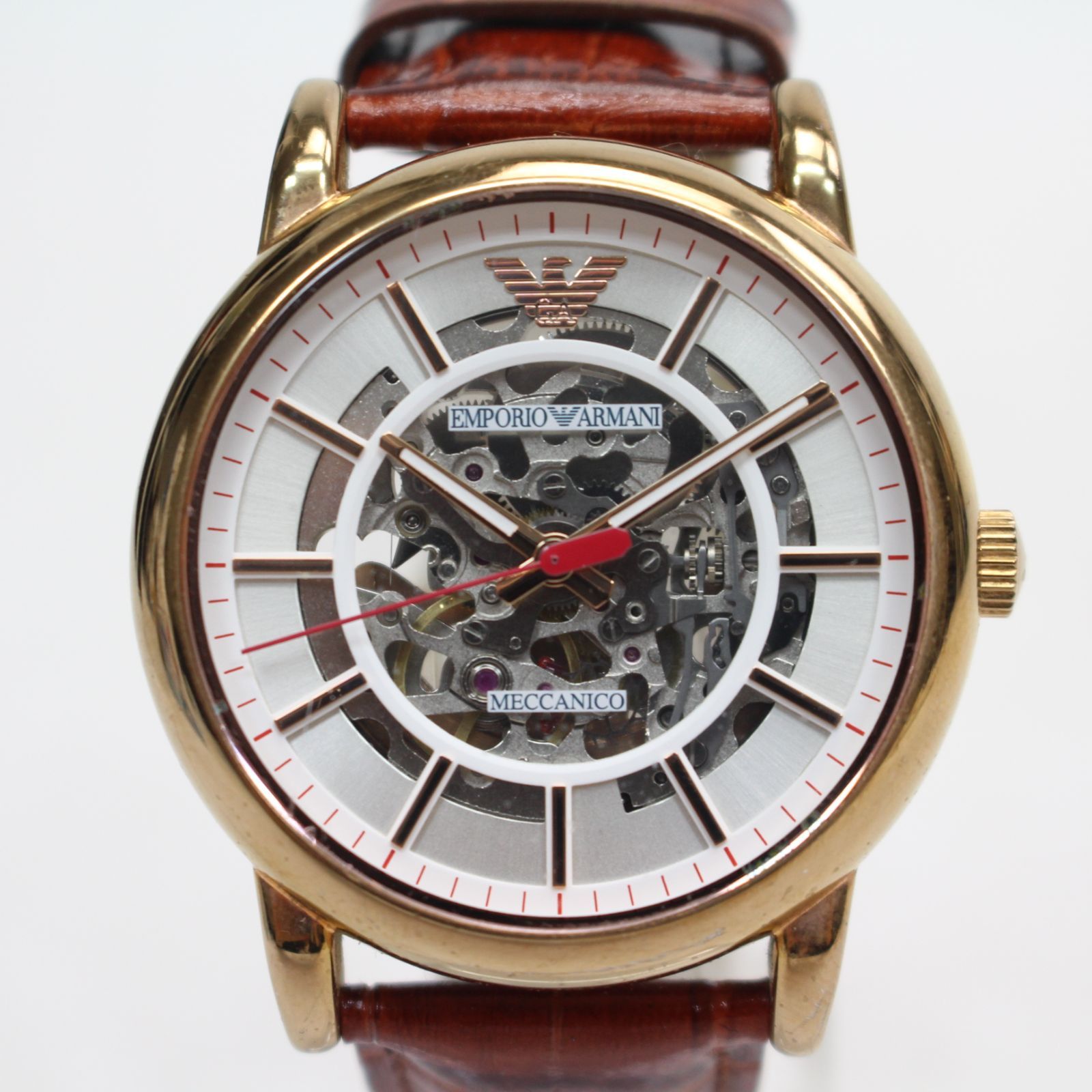 IS618)エンポリオアルマーニ腕時計 メンズ AR60009 自動巻き スケルトンダイアル レザーベルト メカニコ - メルカリ