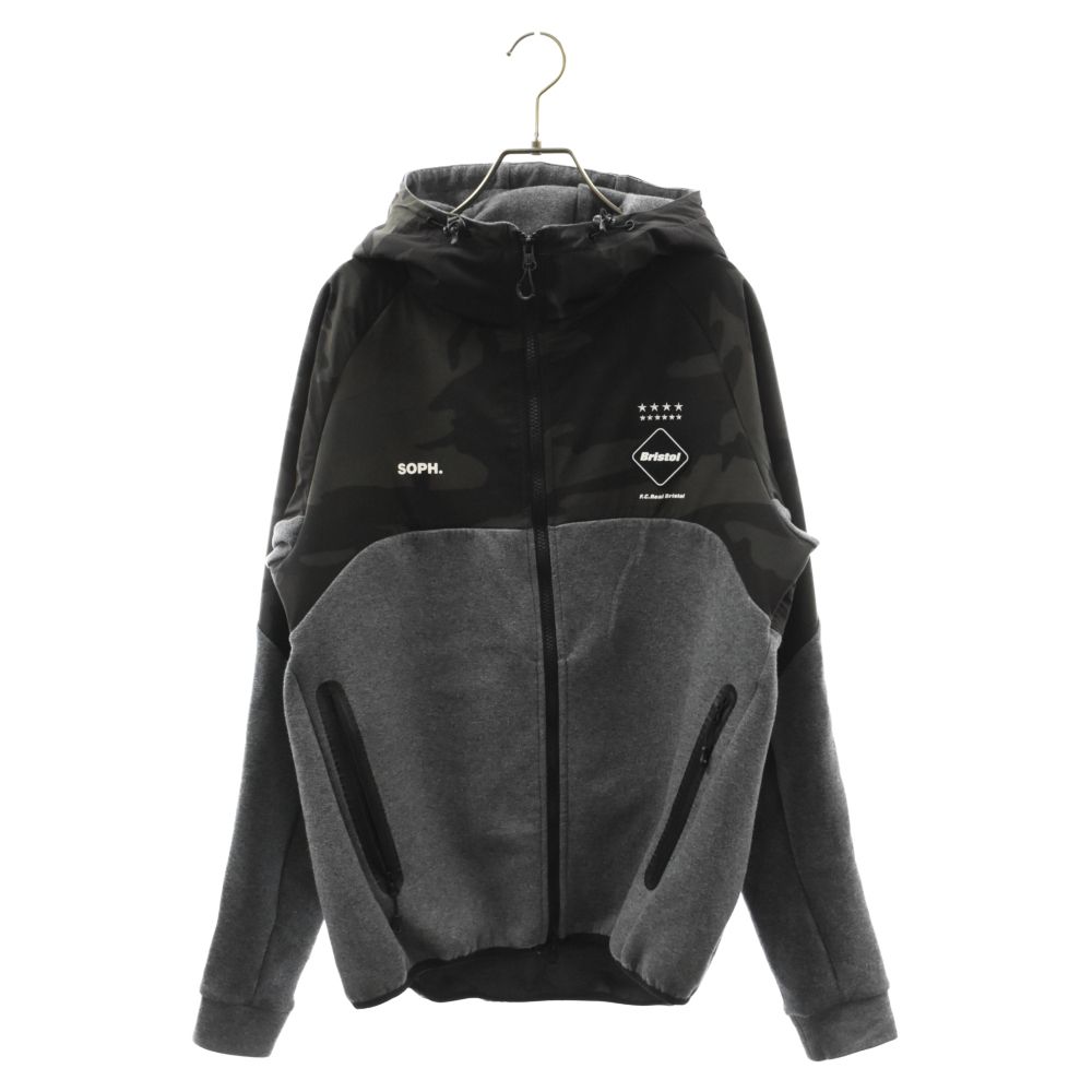 F.C.R.B. (エフシーアールビー) 21AW VENTILATION HOODIE ベンチレーション フーディー カモ切替 フードジップアップパーカー FCRB-212061 グレー ...