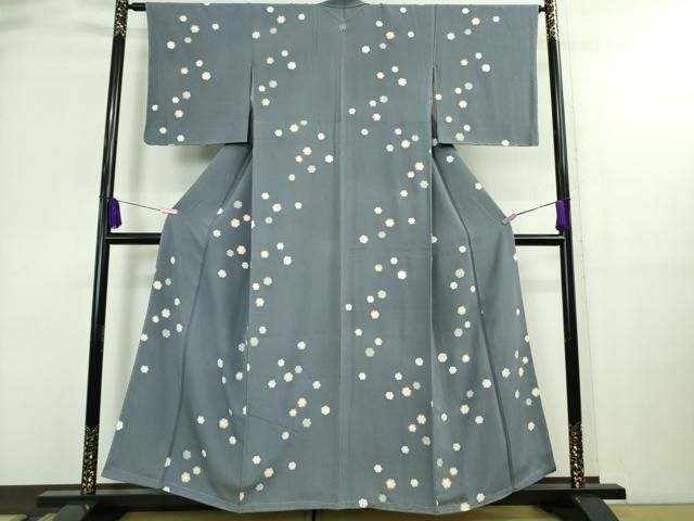 平和屋着物□極上 夏物 訪問着 縦絽 片輪車花文 白藤