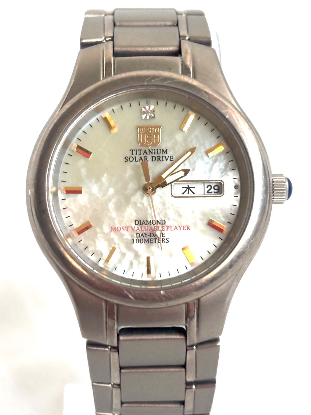 動作品 ELGIN USA TITANIUM エルジン FK-1251-C SOLAR DRIVE DIAMOND ダイヤモンド シェル文字盤 ...