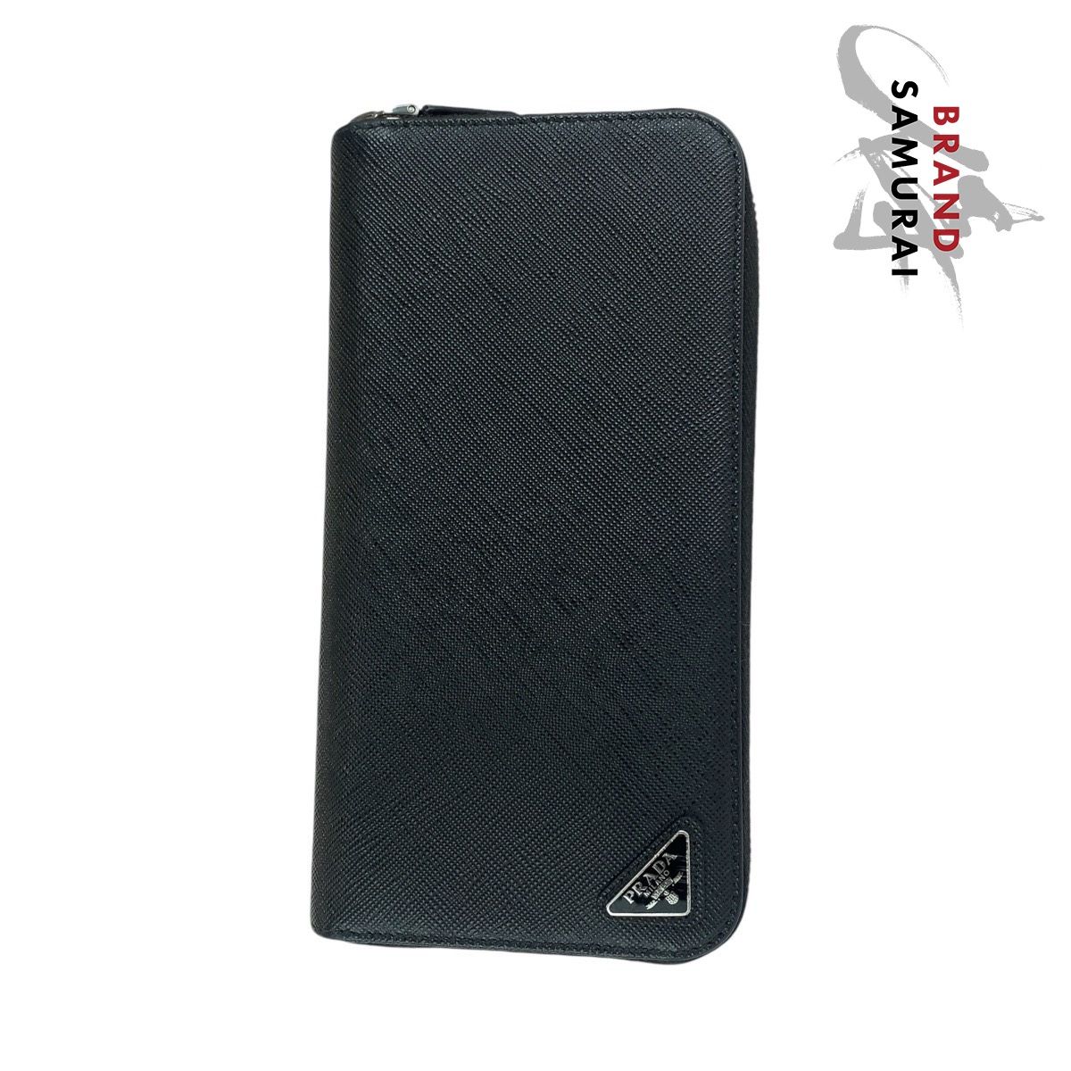 美品 PRADA プラダ サフィアーノ 三角ロゴプレート ブラック 黒 シルバー金具 レザー 長財布 ロングウォレット メンズ 409988 ...