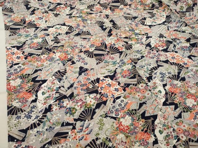 平和屋着物□上質な小紋 型染め 青海波花文 鬼しぼ縮緬