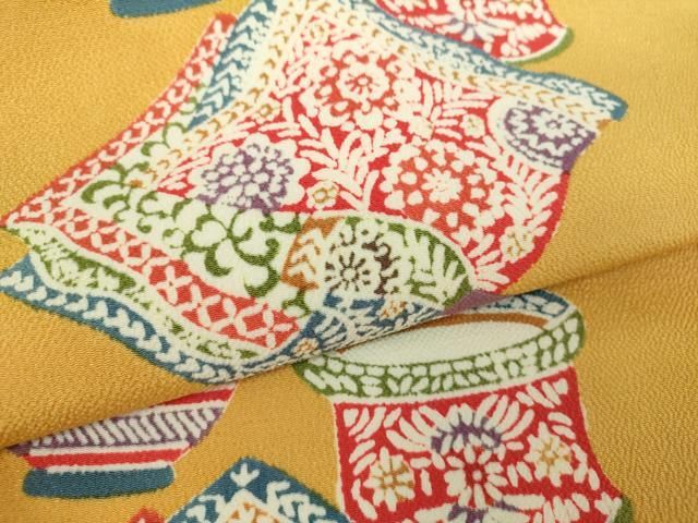 平和屋着物○九寸名古屋帯 型染 冊子花文 鬼しぼ縮緬 正絹 逸品 未使用