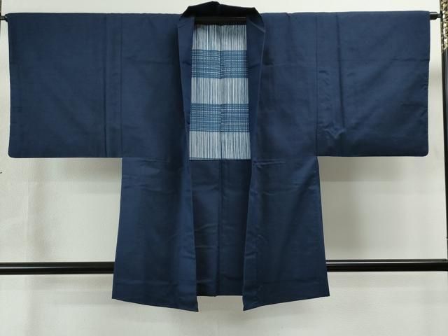 平和屋着物●男性　紬　アンサンブル　色無地　留紺色　正絹　逸品　CAAS7476yc 平和屋着物○男性 紬 アンサンブル 色無地 留紺色 正絹 逸品