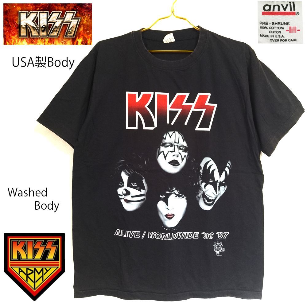 63 KISS Tシャツ キッス 半袖 kiss Kiss USA製 anvil 美品 ALIVE WORLDWIDE ’96 ’97 ハードロック Made in USA ロックT バンドT ...