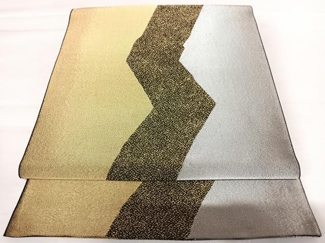 平和屋着物○九寸名古屋帯 変わり格子 金糸 正絹 逸品 DAAT0142ob