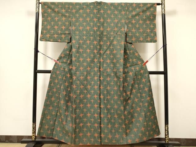 平和屋着物▽上質な紬 単衣 横段霞文 正絹 逸品 DAAS0037az