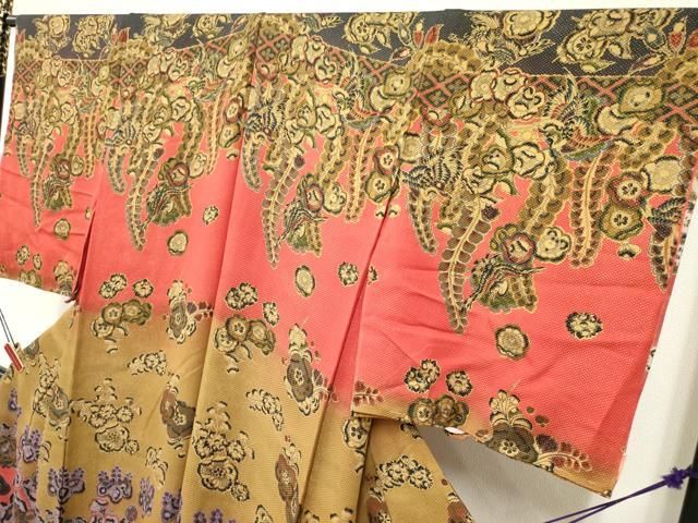 平和屋着物○紬 訪問着 木目絞り 西武百貨店扱い 正絹 逸品 AAAU0167np