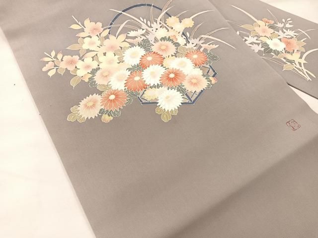 平和屋着物●塩瀬　九寸名古屋帯　作家物　手描き　カトレア　金彩　正絹　逸品　DAAU5868ps 平和屋着物○塩瀬 九寸名古屋帯 作家物 手描き カトレア 金彩 正絹 逸品