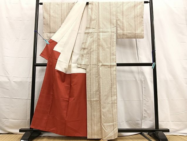 平和屋着物○男性 お召 間道 正絹 逸品 AABA5211ph