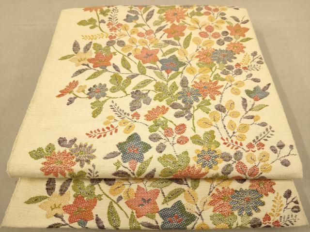 爪掻き本綴れ 八寸名古屋帯 西陣 花唐草文 平和屋着物○爪掻き本綴れ