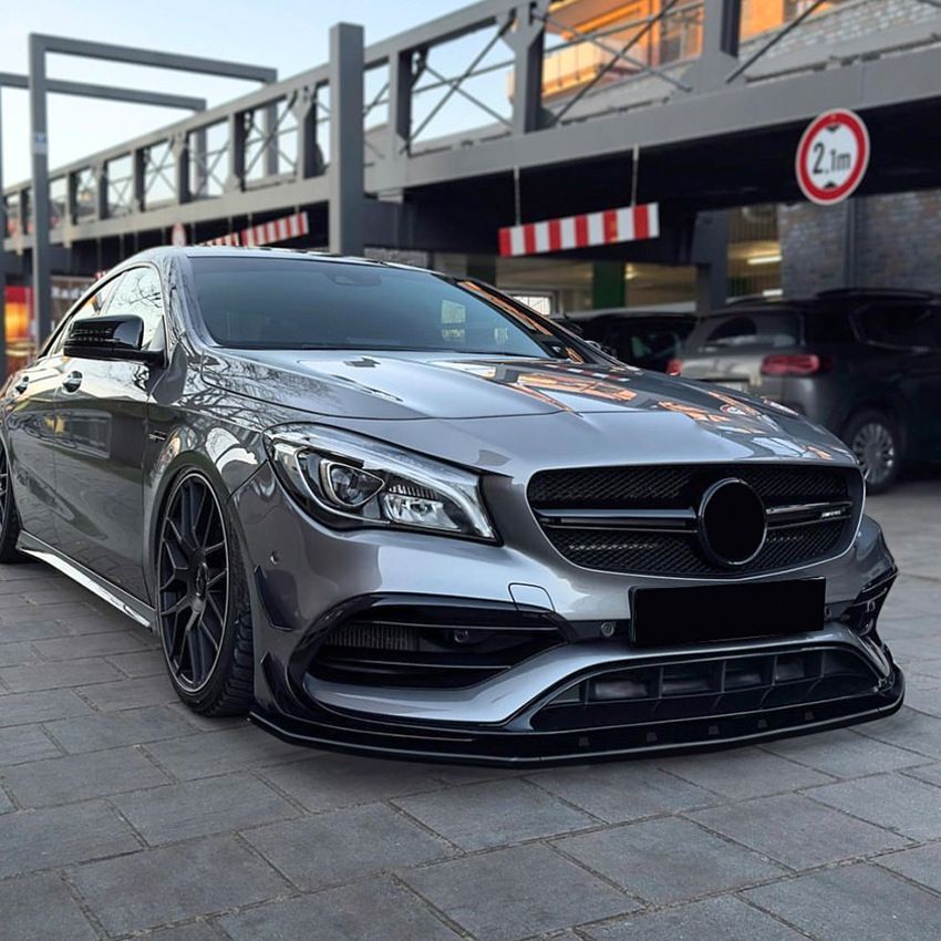 送料無料！メルセデス・ベンツ CLAクラス C117 2016-2019 CLA200 260 CLA45 AMG フロントスプリッター・フロントリップ（カーボン調・鋼琴黒）ABS製外装 ...