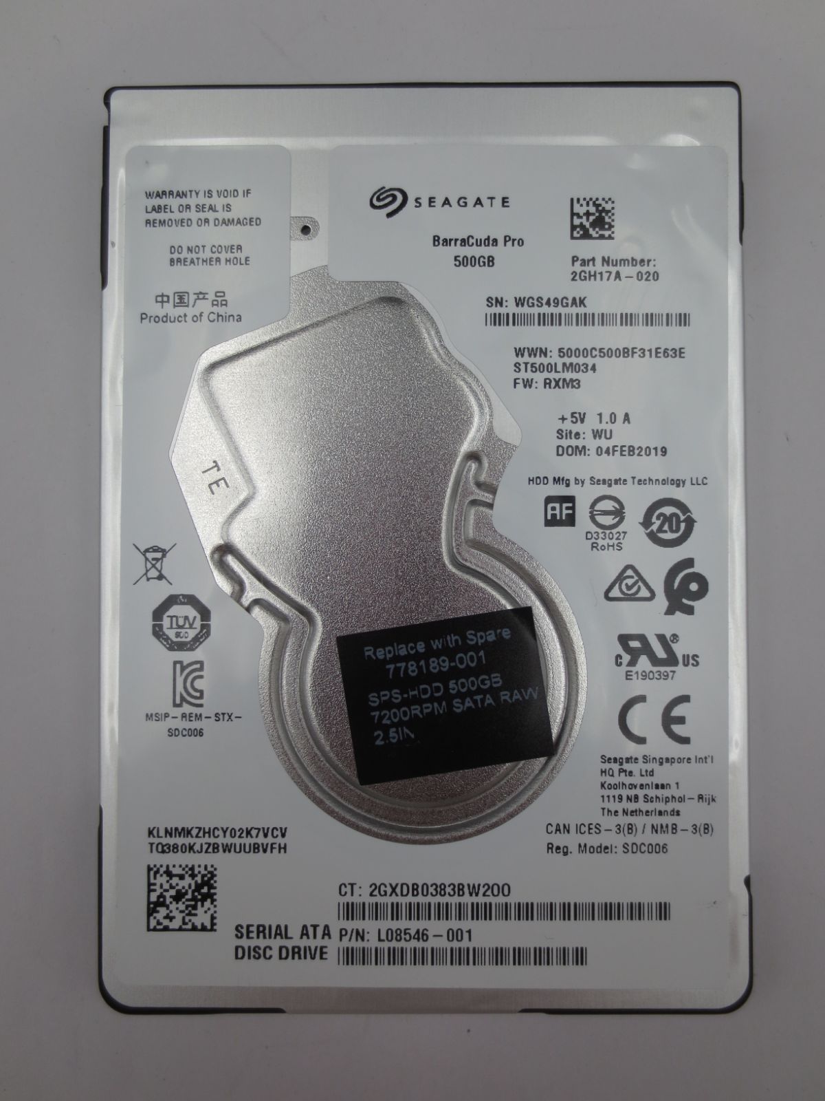 【中古動作品】Seagate BarraCuda Pro 2.5インチ 9.5mm HDD SATA(Serial ATA) 500GB ...