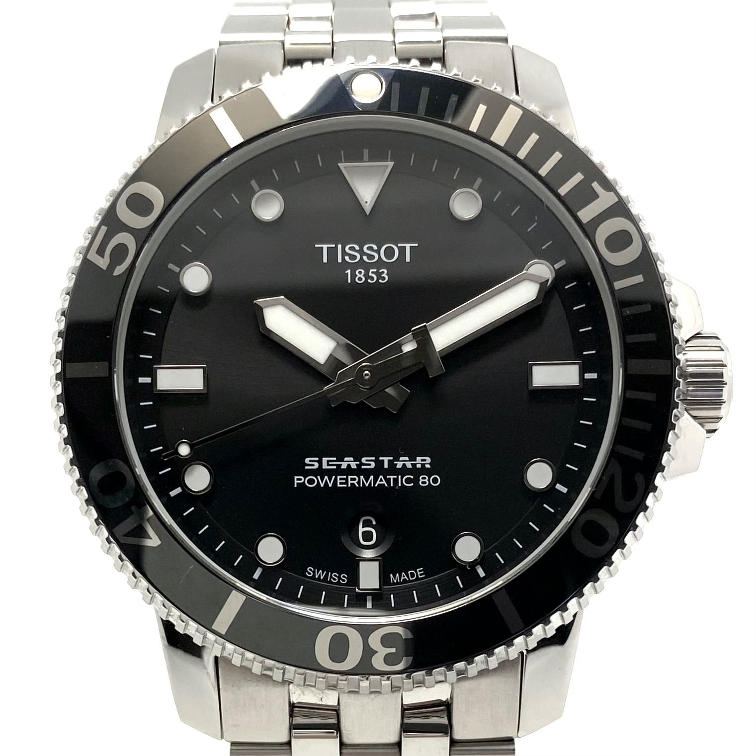 【動作良好】腕時計 メンズ ティソ TISSOT シースター1000 パワーマティック80 T120407A 自動巻 黒 デイト表示 裏スケ ...