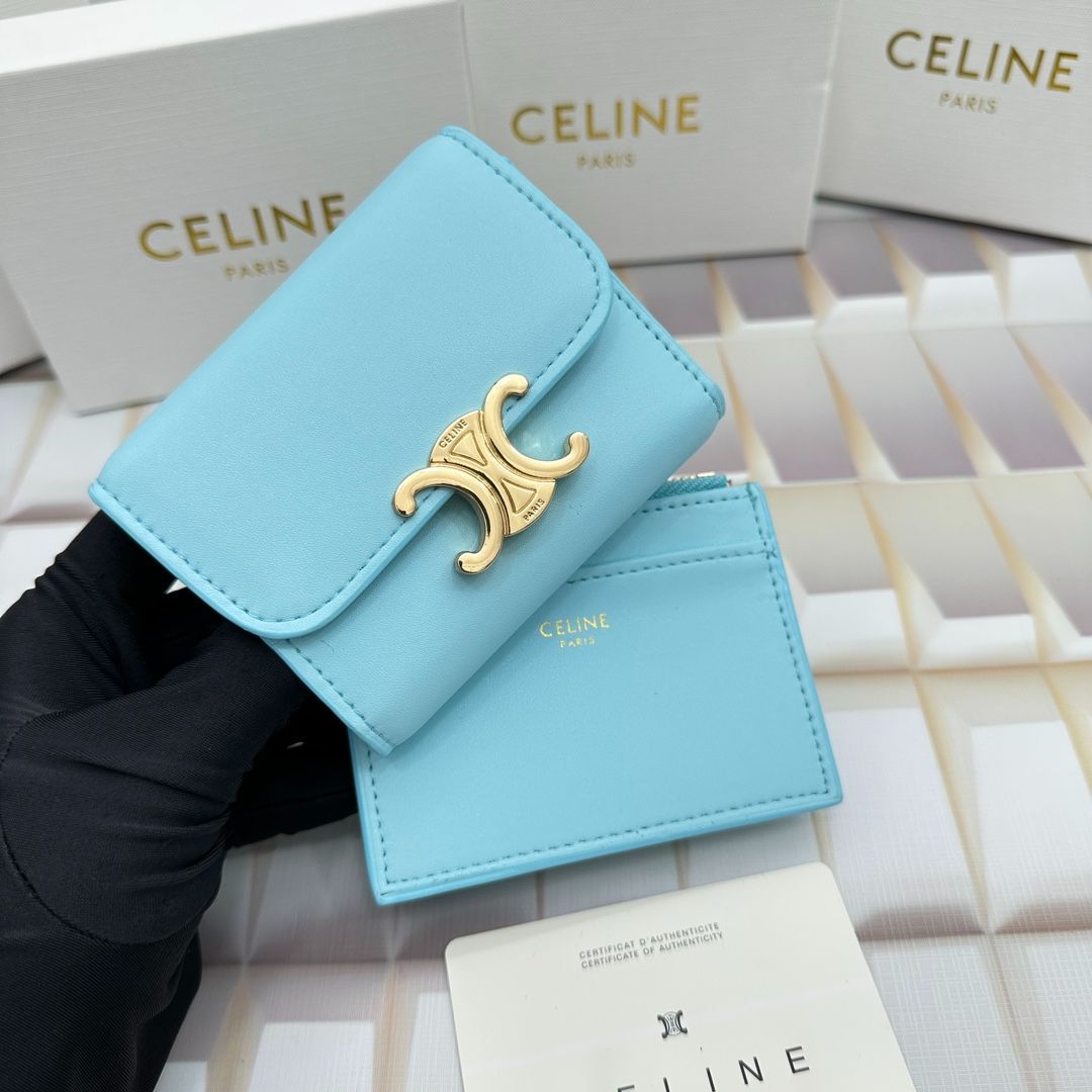 CELINE 三つ折り財布 くずし ブルー CELINE 三つ折り財布 くずし ブルー