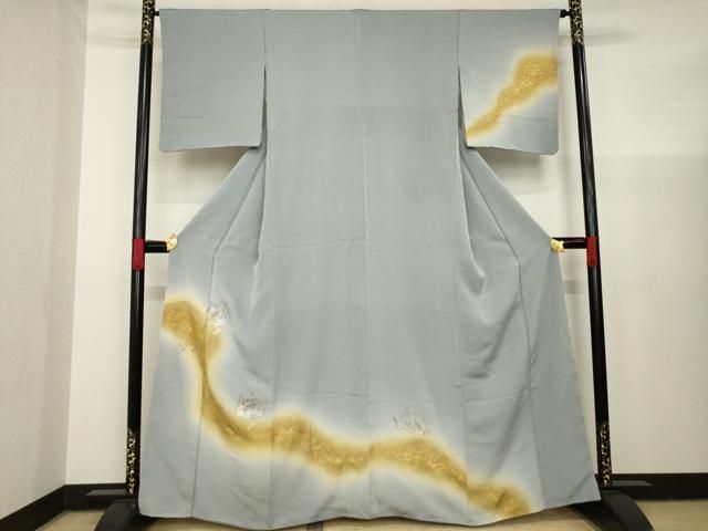 平和屋着物○水蝋染技法 画家 津田瑞穂 訪問着 草花文 金彩