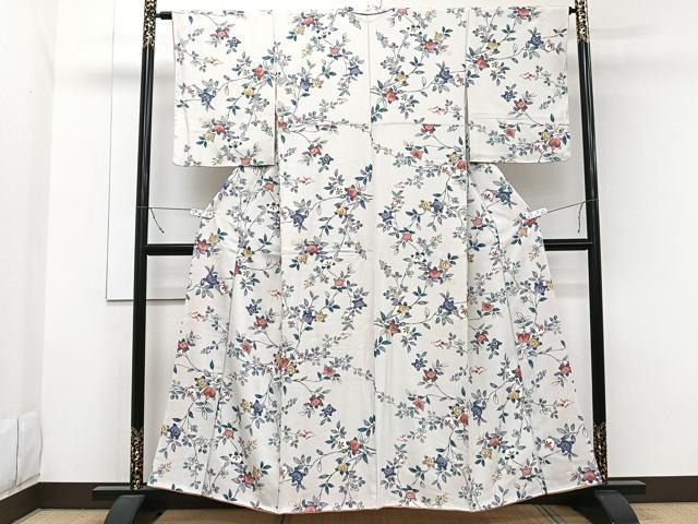 平和屋着物▽上質な小紋 単衣 枝花文 正絹 逸品 DAAS0135az