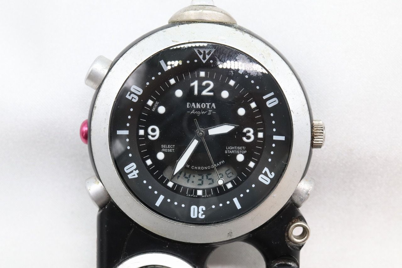 【W259-39】★ライト故障★動作品 電池交換済 DAKOTA AnglerⅡダコタ アングラーツー コンパス 温湿計 デジアナ カラビナ ...