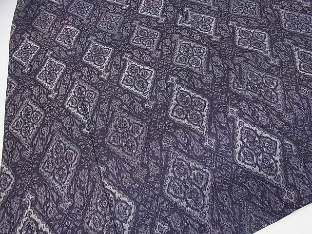 平和屋本店□極上 西陣 月華幻耀 お召 単衣 羽衣箔 花菱文 反端付き