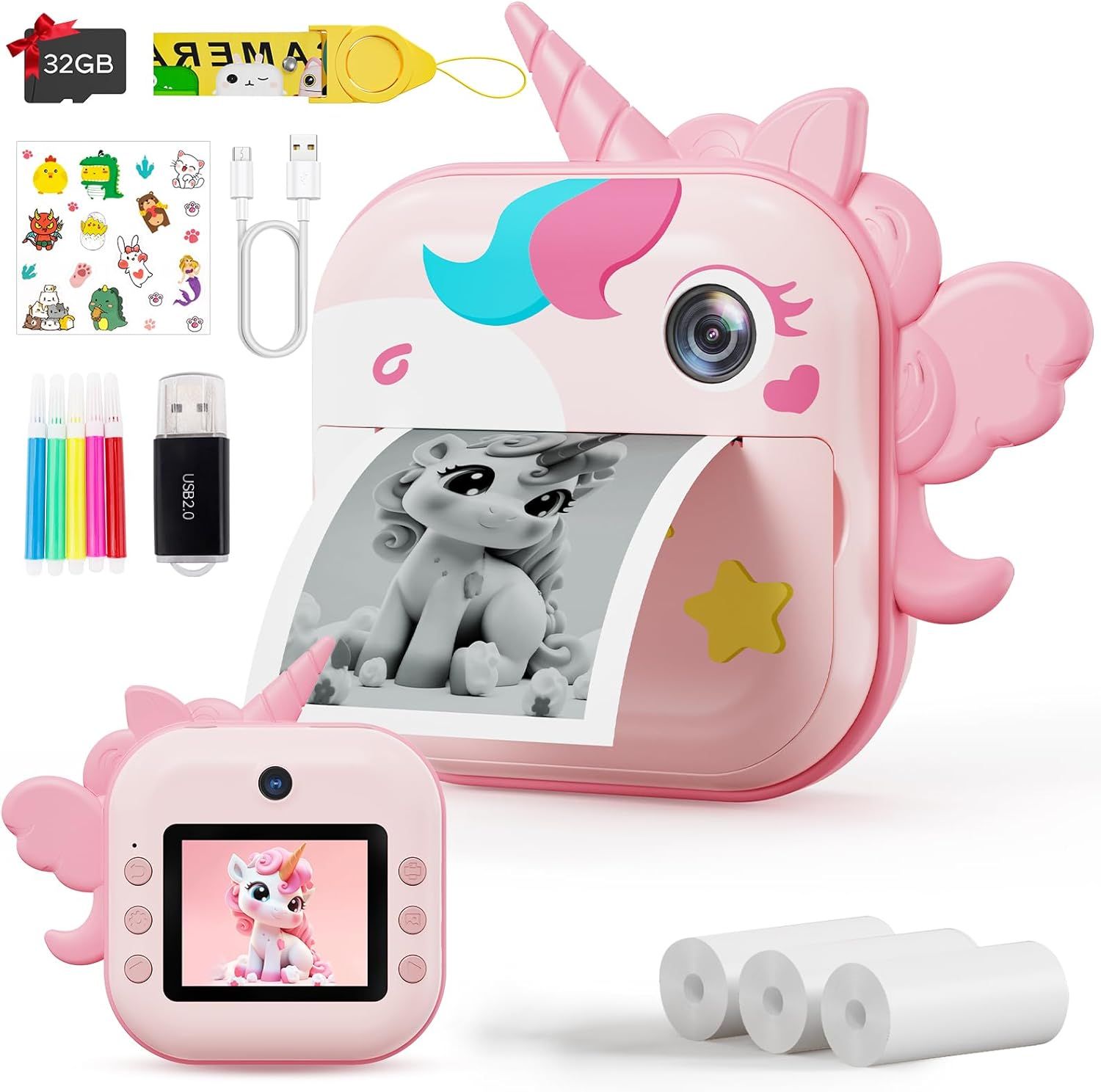 Selvim プリントカメラ キッズカメラ トイカメラ インスタントカメラ サーマルプリンター デジタル 印刷 フォトプリンター プリンター ...