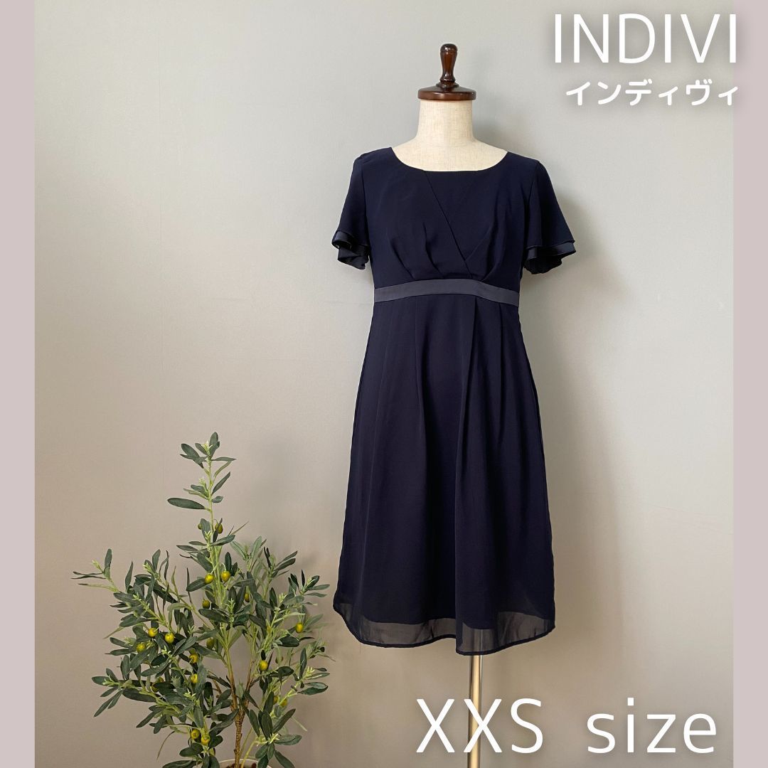 【美品♡】INDIVI (インディヴィ) レディース ワンピース ネイビー 半袖 膝丈 XXSサイズ オフィス フォーマル 発表会 エレガント かわいい - メルカリ