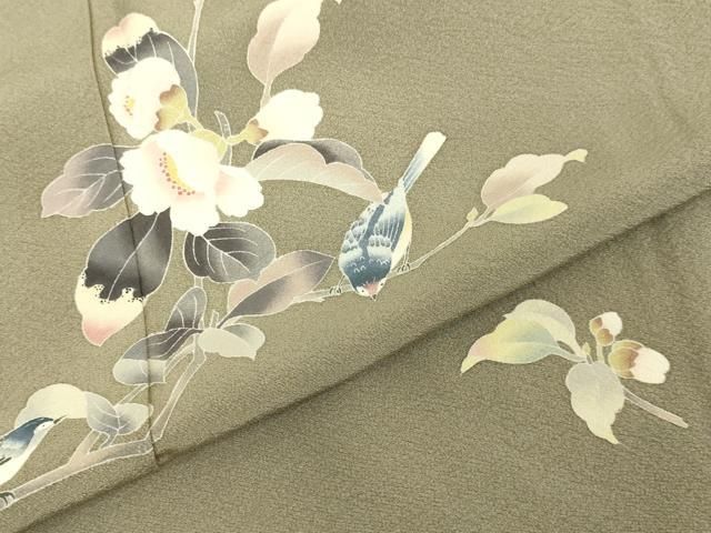 平和屋着物▽訪問着 単衣 作家物 枝花に休み鳥 鈴乃屋扱い 正絹 逸品