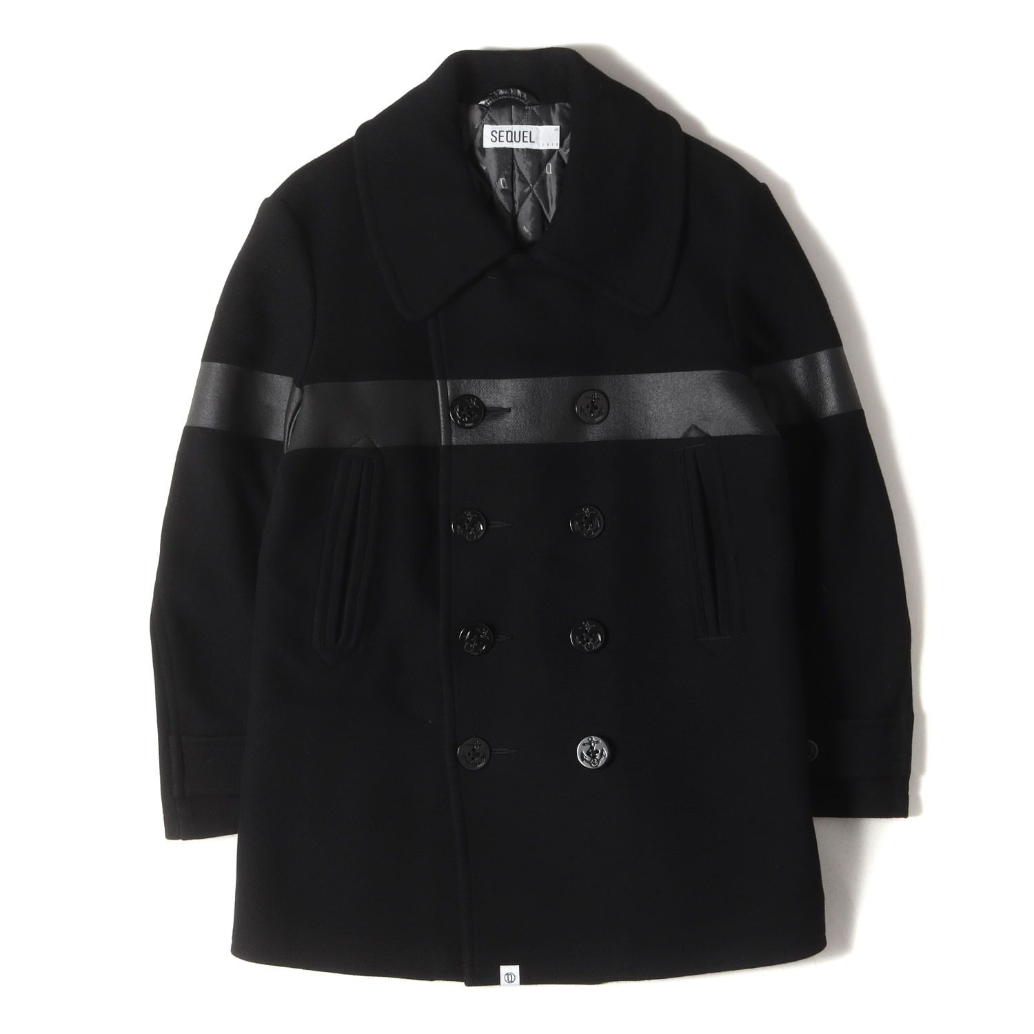 美品 SEQUEL シークエル コート サイズ:S 20AW ラインプリント メルトンウール Pコート (P-COAT) ブラック 黒 ...