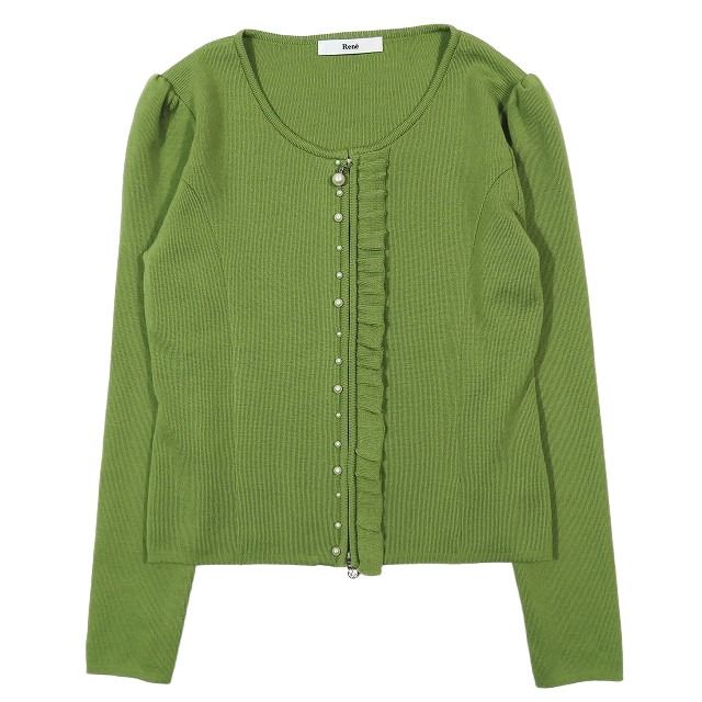 美品 18aw ルネ Rene パール ジップ フリル ニット カーディガン ジャケット 上着 6842280 2018年製 サイズ34 XS グリーン 抹茶色 レディース - メルカリ