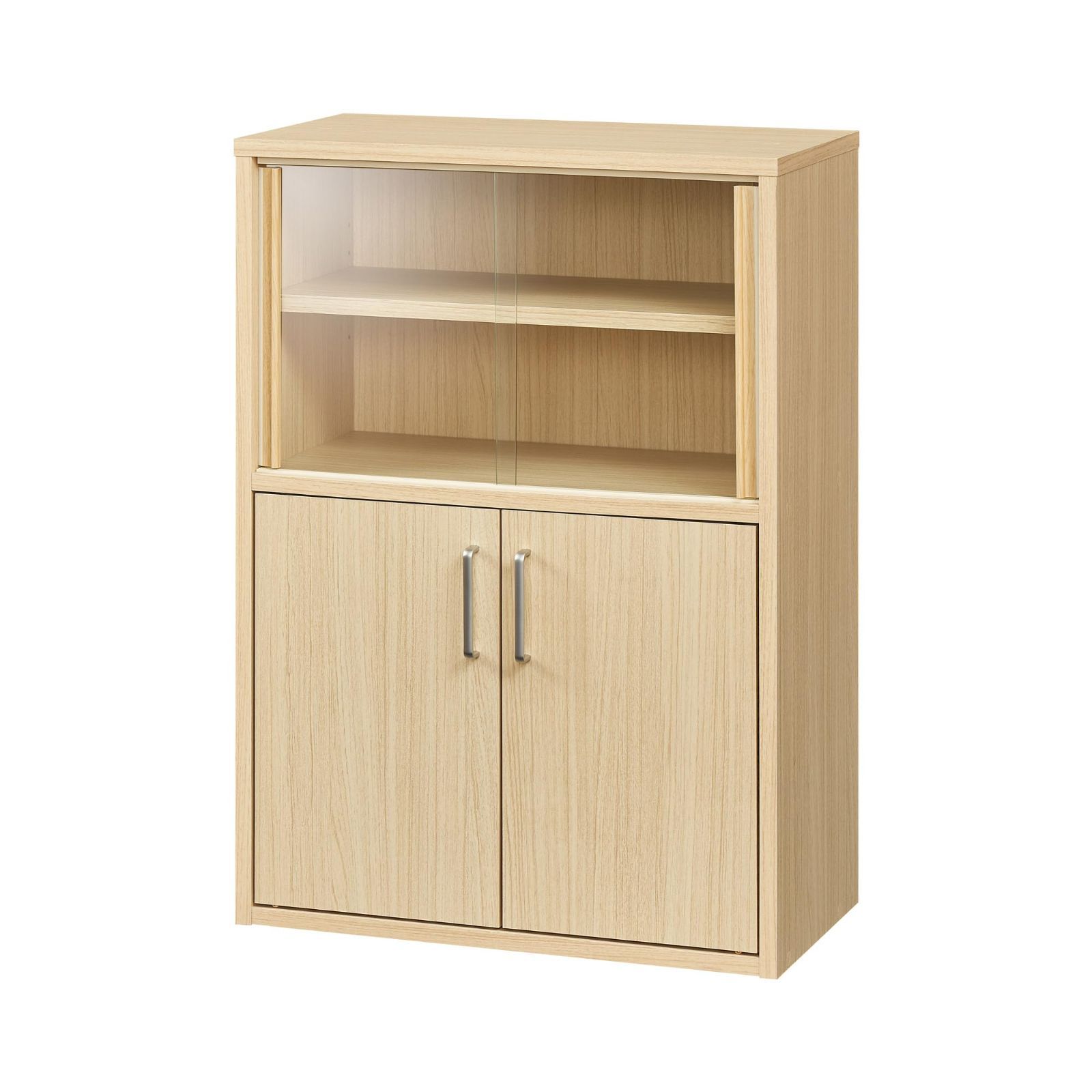 数量限定 カップボード 木製 食器棚 一人暮らしの部屋にぴったりな幅約57cmのコンパクトサイズ ナチュラルブラウン木目柄 ベーシックデザイン 幅56.6×奥行29.5×高さ80cm 白井産業 ...