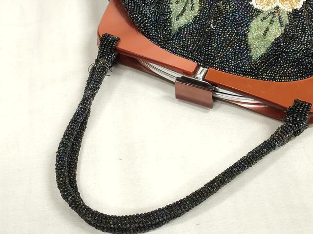 平和屋本店□和装小物 ビーズバッグ 和装バッグ 草花 がま口 持ち