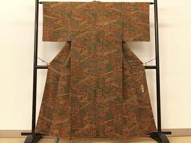 平和屋着物○紅型 小紋 花鳥文 鬼しぼ縮緬 正絹 逸品 AAAZ0194zg 平和屋