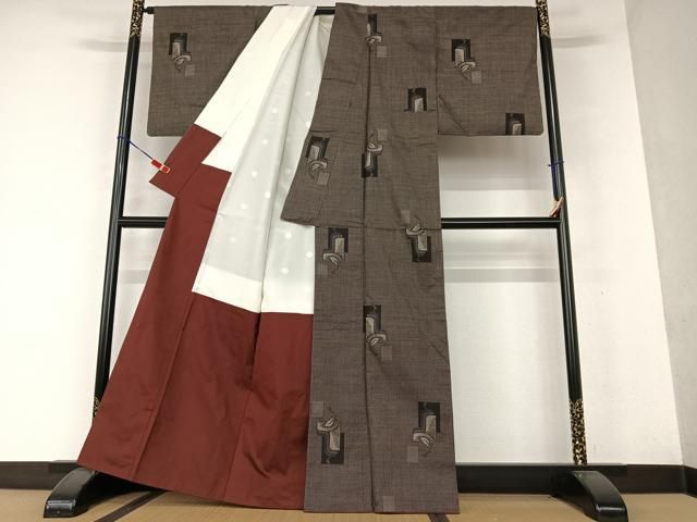 平和屋着物●本場大島紬　泥染め　一元絣　枝葉文　正絹　逸品　AAAW9154zg 平和屋着物○本場大島紬 泥染め 一元絣 枝葉文 正絹 逸品 AAAW9154zg