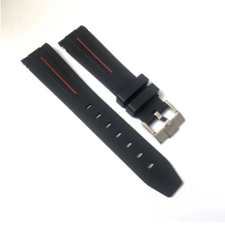 20mm 腕時計 交換用 ラバーベルト カーブエンド ブラック×レッド 20mm 腕時計 交換用 ラバーベルト カーブエンド ブラック×レッド