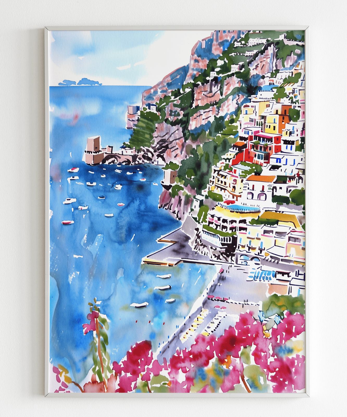 A3ポスター a4335 ポスター アートポスター 絵画 風景画 イタリア アマルフィ 街並み 美しい ビーチ カラフル 水彩風 パステル 空 ...