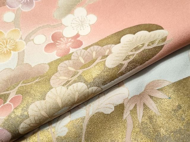 平和屋着物○訪問着 駒刺繍 霞牡丹松竹梅花文 暈し染め