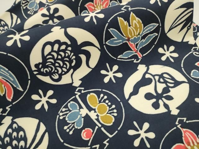 平和屋着物●全通柄　九寸名古屋帯　紬地　型染め　草花丸文　正絹　逸品　CAAT0910hy 平和屋着物○全通柄 九寸名古屋帯 紬地 型染め 草花丸文 正絹 逸品