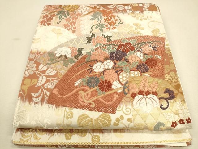平和屋着物◎六通柄袋帯 唐織 花蝶文 金銀糸 正絹 逸品