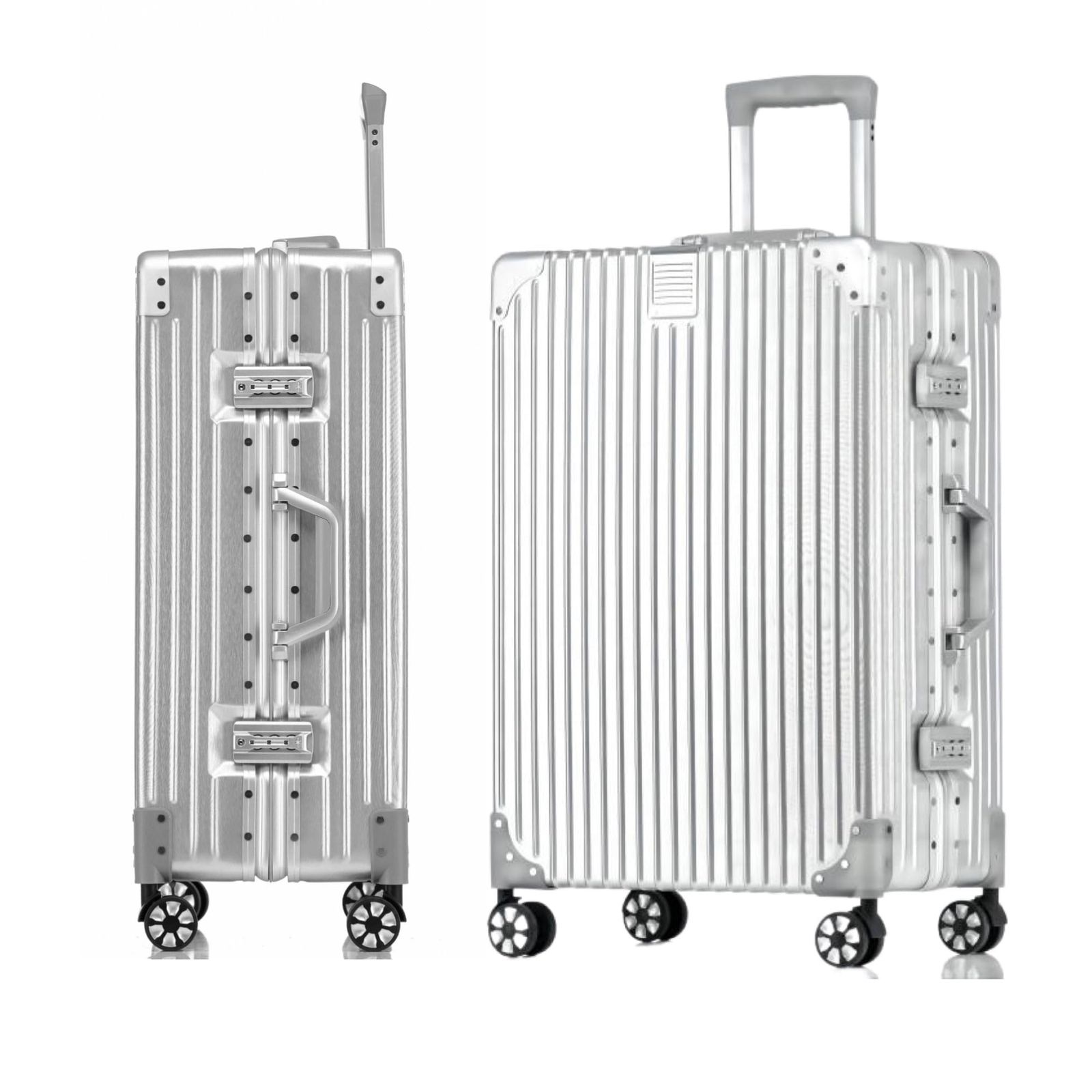出張 旅行 SSサイズ ダブルキャスター 静音 360度回転 レトロ 1泊2日 TSAダイヤロック 耐衝撃 シルバー キャリーバッグ 35L 大容量 超軽量 キャリーケース 大型 シルバー（5 ...
