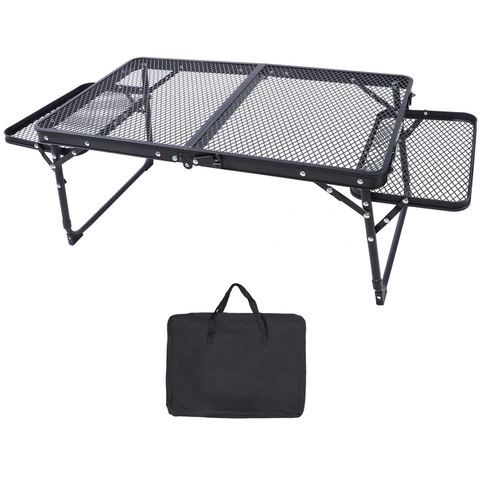 【新着商品】昇降可 耐荷重15kg耐熱 レジャーテーブル 軽量 折りたたみテーブル コンパクト メッシュテーブル BBQ サイドテーブル付き 登山 焚き火テーブル ハイキング テーブル ...