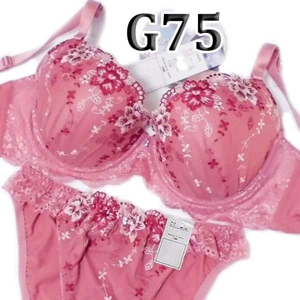 [格安]32[G75&L]pan cuteチャームランジェリーブラ＆ショーツセット コーラルレッド 紅白花柄レース 新品未使用 - メルカリ