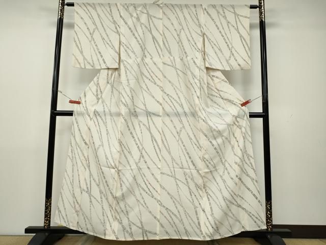 平和屋着物＊夏物 小紋 紗 枝花文 銀糸 正絹 逸品 AABA6515jd