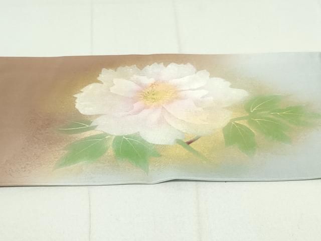 平和屋着物○九寸名古屋帯 作家物 手描き 草花文 金彩 鬼しぼ