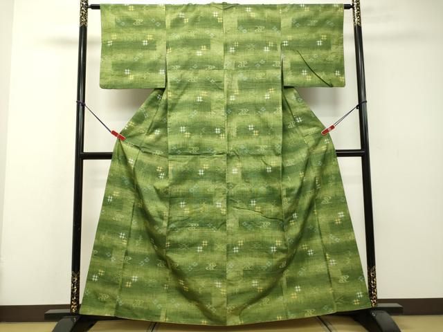 平和屋着物▽上質な紬 単衣 絣文 正絹 逸品 DAAS0278az