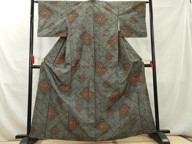 平和屋着物□上質な紬 風景草花文 正絹 逸品 AAAX8653ph