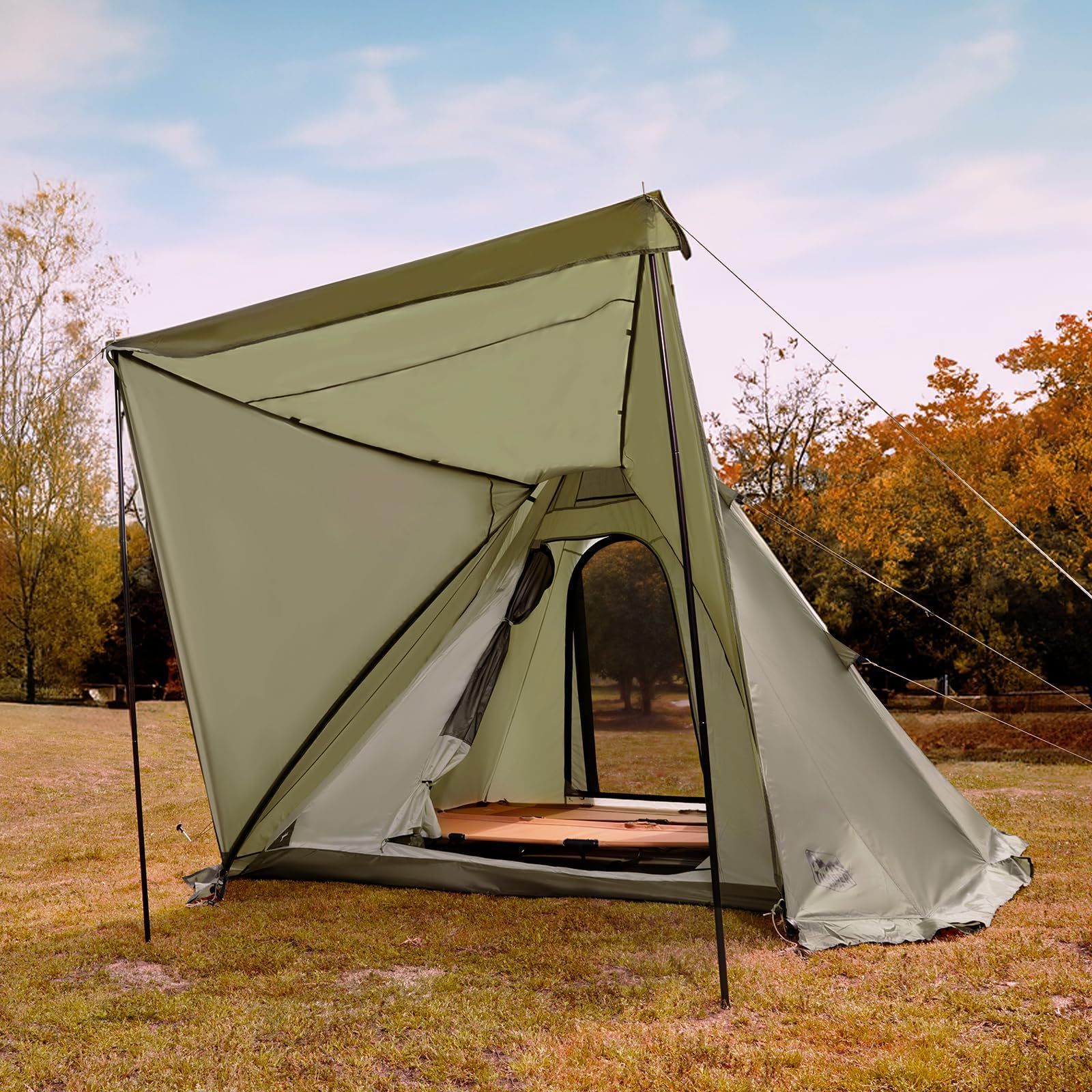 TIMBER RIDGE テント ティピーテント 1-2人用 フレーム型 ツーポールテント 二股ポール 二重層 設営簡単 出入口2つ 通気 ...