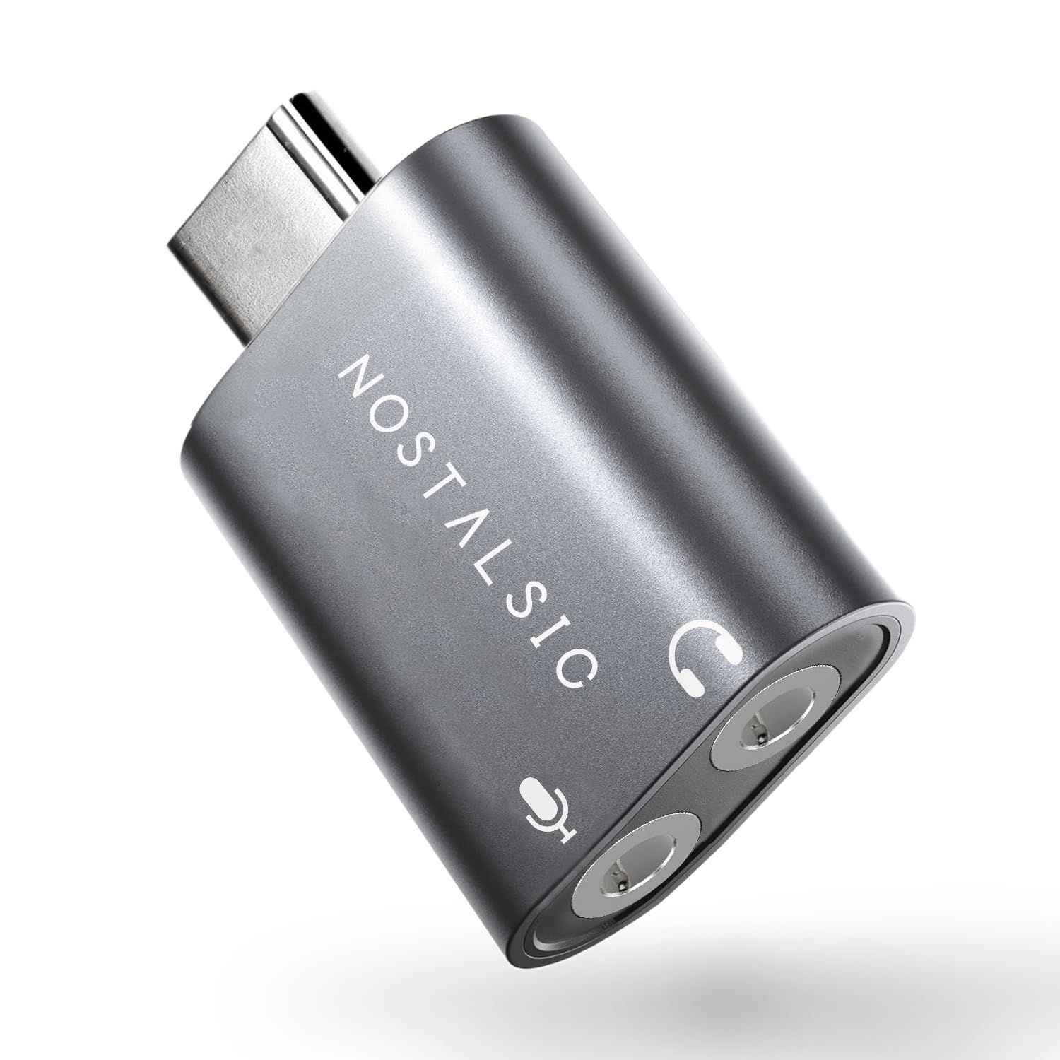 NOSTALSIC USB オーディオ 変換アダプタ USBC to 3.5mm 外付け サウンドカード DAC搭載 16bit/48KHz 直挿しタイプ 3極(TRS)専用 iPhone ...