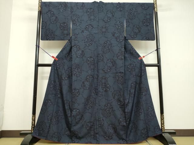 平和屋着物●結城紬　80亀甲　雪輪草花文　正絹　逸品　DAAU0730tw 平和屋着物○結城紬 80亀甲 雪輪草花文 正絹 逸品 DAAU0730tw 平和屋着物