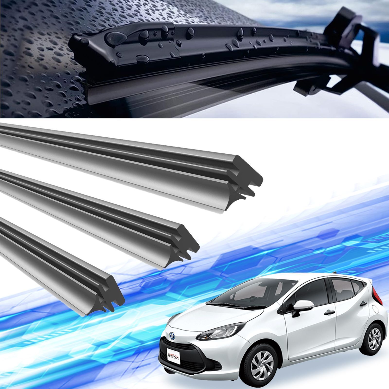 新型アクア MX系 ワイパー 替えゴム 適合サイズ 純正互換品 MXPK10 MXPK11 MXPK15 MXPK16 AQUA R3.7～(2021.7～) 運転席 助手席 リア 3本セット ...